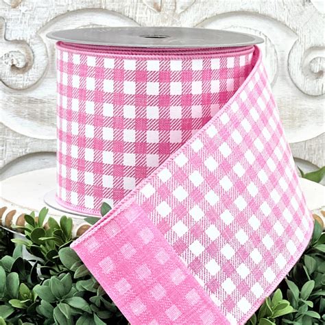 Pink Gingham Ribbon Pink And White Check Ribbon Farrisilk Etsy