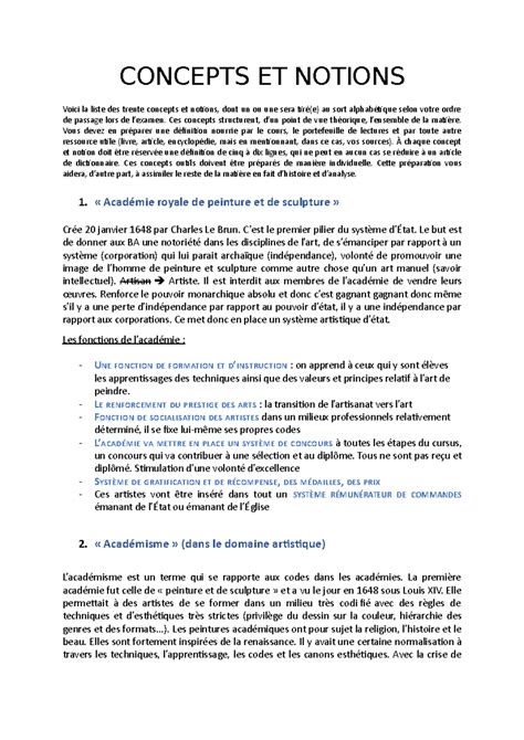 Concepts Et Notions Concepts Et Notions Voici La Liste Des Trente Concepts Et Notions Dont Un