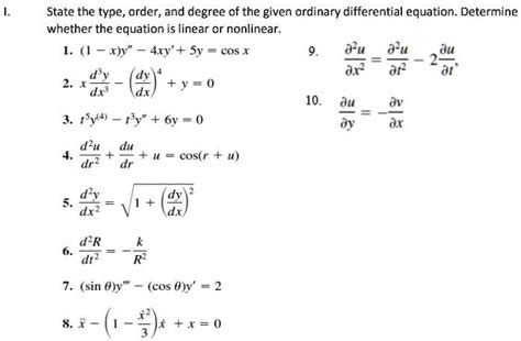 State The Type Order And Degree Of The Given Ordinary Differential Equation Determine Whether
