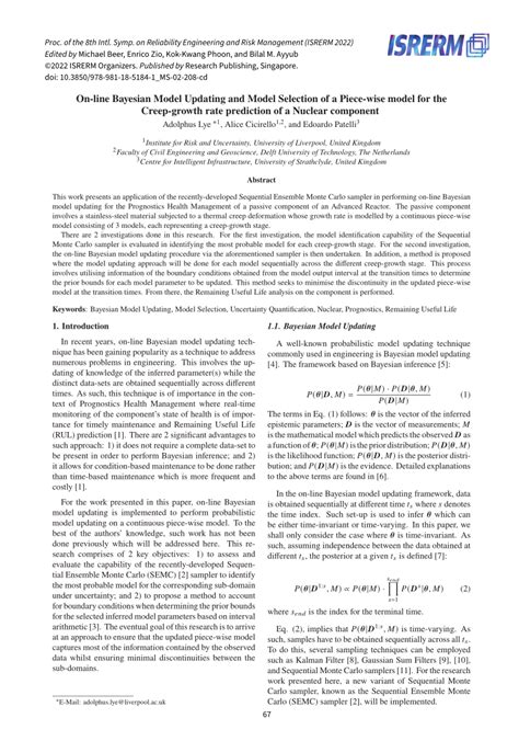 Pdf On Line Bayesian Model Updating And Model Selection Of A Piece Wise Model For The Creep