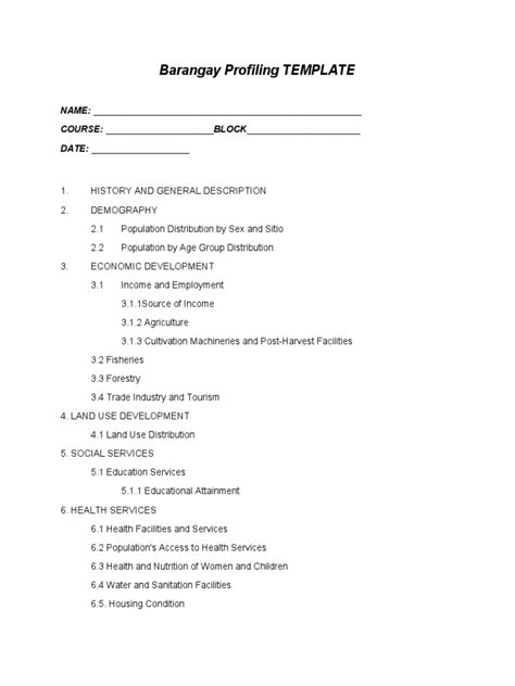 Barangay Profiling Template 1 Pdf