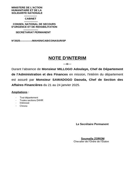 Note Dintérim Pour Janvier 2025 Pdf