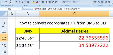كيفية تحويل الإحداثيات الجغرافية من Dms إلى Dd باستعمال Excel ~ Geographie And Tic