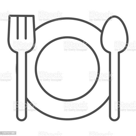 칼 붙이 얇은 선 아이콘입니다 포크와 나이프 접시 접시 생일 및 기념일 엔터테인먼트 벡터 디자인 개념 흰색 배경에 윤곽 스타일 그림 웹 및 응용 프로그램에 대 한 사용