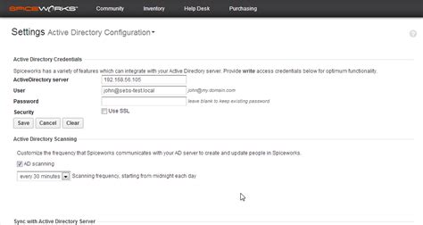 how to enable ad integration in spiceworks with a domain user windows