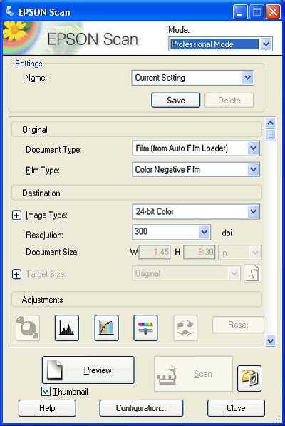 Selecting Epson Scan Settings