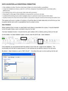 DATA VALIDATION And CONDITIONAL FORMATTING Data Validation And Conditional Formatting Pdf