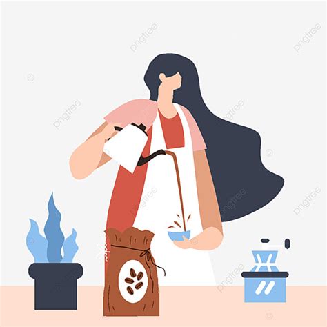 바리스타 커피 만드는 여성 일러스트 사람 어린이 종이 캐릭터 커피 메이커 커피 커피 만들기 Png 일러스트 및 Psd 이미지 무료 다운로드 Pngtree