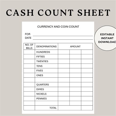 Safe Count Sheet Etsy