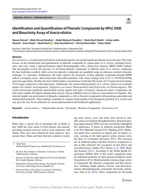 Identification And Quantification Of Phenolic Compounds By Hplc Dad And