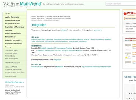 Wolfram Math World Integration Handout For 9th 10th Grade Lesson
