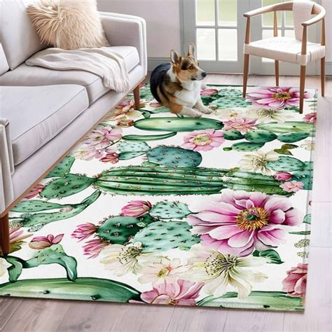 Pink Succulent Area Rug 3x5 Ft Non Slip Entryway Bedside Carpet Green