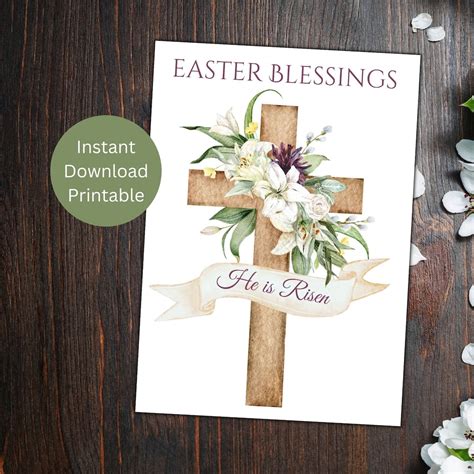 Printable Catholic Easter Card Religious Cross He Is Risen Instant