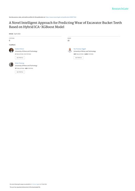 Pdf A Novel Intelligent Approach For Predicting Wear Of Excavator Bucket Teeth Based On Hybrid