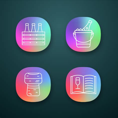 Alcohol App Icons Set Bar Wine Beer Case Champagne Bucket Cork