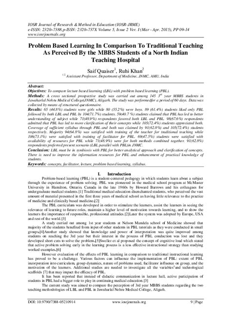 Pdf Problem Based Learning In Comparison To Traditional Teaching As