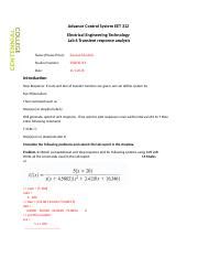 Lab Transient Response Analysis Docx Docx Advance Control System EET Electrical