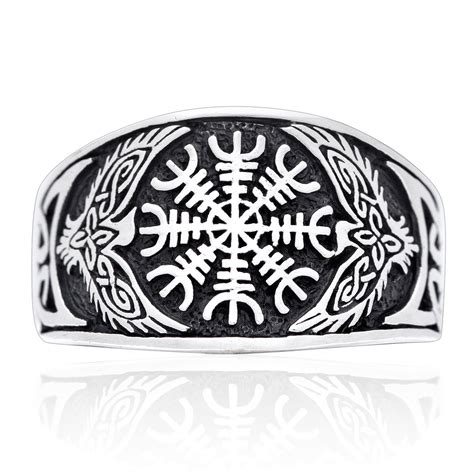 925 Sterling Silver Viking Raven Magical Staves Aegishjalmur Helm Of