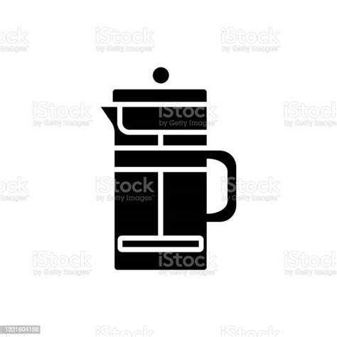 프랑스어 프레스 글리프 아이콘 커피 와 차 장비 블랙 실루엣 기호 격리된 벡터 그림 개념에 대한 스톡 벡터 아트 및 기타 이미지