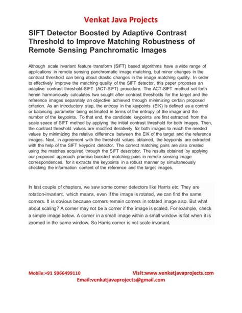 Sift Detector Boosted By Adaptive Contrast Threshold To Improve Matching Robustness Of Remote
