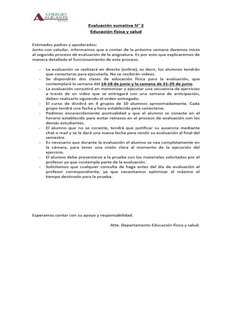 informativo evaluación sumativa n°2 4°d pdf evaluación