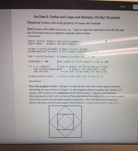 Solved Page In Class Turtles And Loops And Modules Oh Chegg