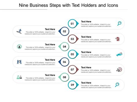 Nine Business Steps With Text Holders And Icons Ppt Powerpoint Presentation Model Files