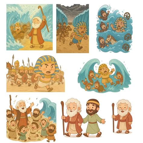Moses And The Red Sea Clipart Bundle Bible Story Illustrations