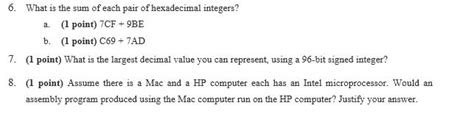 Solved 6 What Is The Sum Of Each Pair Of Hexadecimal