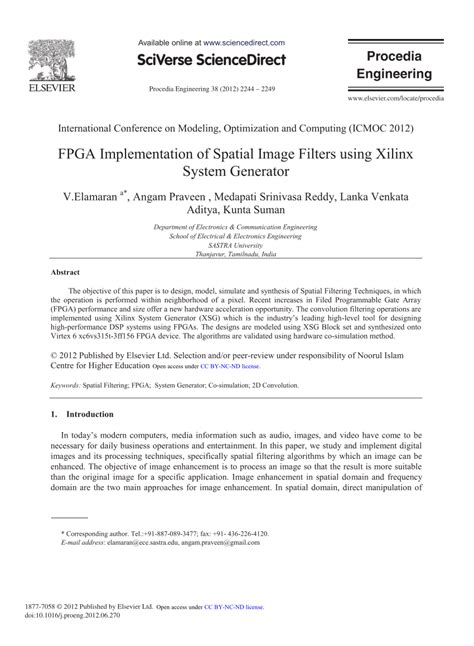 Pdf Fpga Implementation Of Spatial Image Filters Using Xilinx System Generator