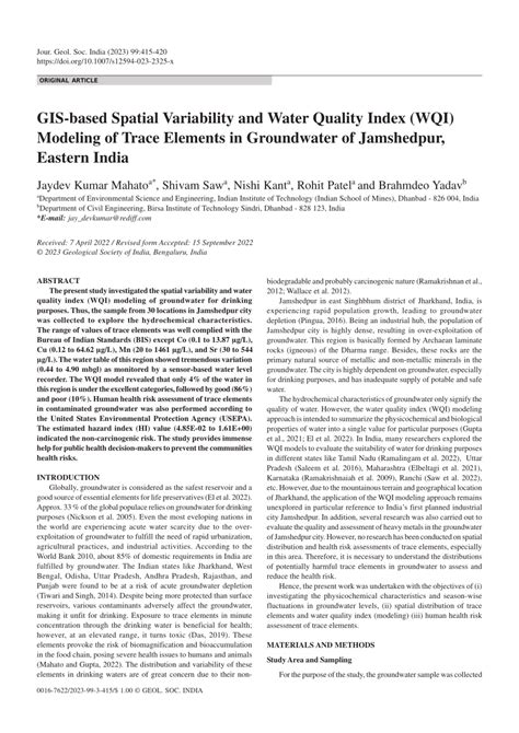Pdf Gis Based Spatial Variability And Water Quality Index Wqi Modeling Of Trace Elements In