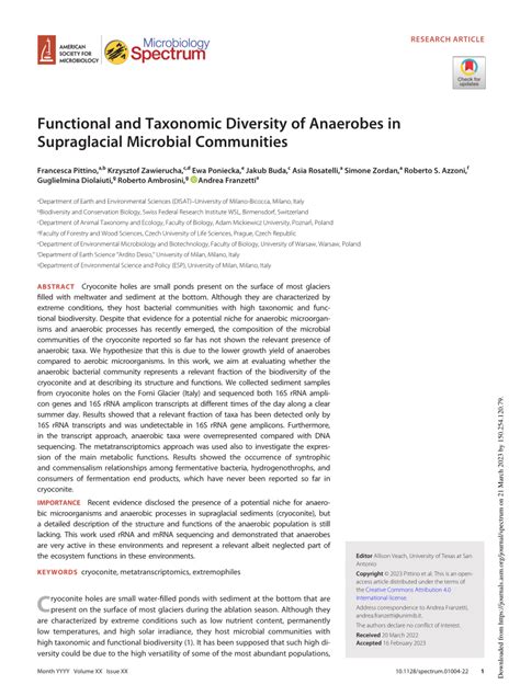 Pdf Functional And Taxonomic Diversity Of Anaerobes In Supraglacial