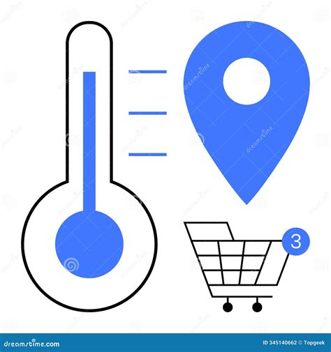 Temperature Location Pin And Shopping Cart With Notification Essential Elements For Smart