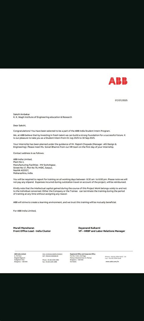 Thrilled To Begin My Six Month Internship With Abb — A Global Leader In Innovation And