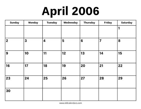 April Calendar Printable Old Calendars