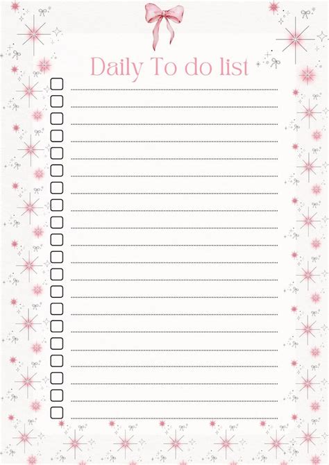 Weekly To Do List Printable Pink Bow Planner Page Minimal Task List
