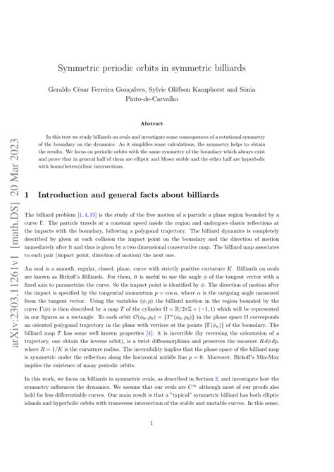 Pdf Symmetric Periodic Orbits In Symmetric Billiards