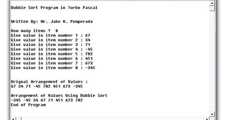 Free Programming Source Codes And Computer Programming Tutorials Bubble Sort In Turbo Pascal