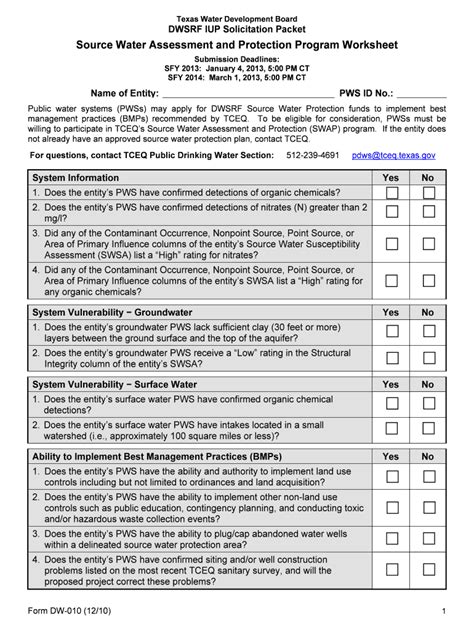 Source Water Assessment And Protection Program Worksheet Dw Fill Out And Sign Online Dochub