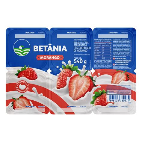 Bebida Láctea Fermentada Morango Betânia Bandeja 540g 6 Unidades Fort
