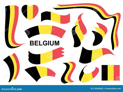 Flag Of Kingdom Of Belgium Vector Set Of Curved Shapes Stock Vector