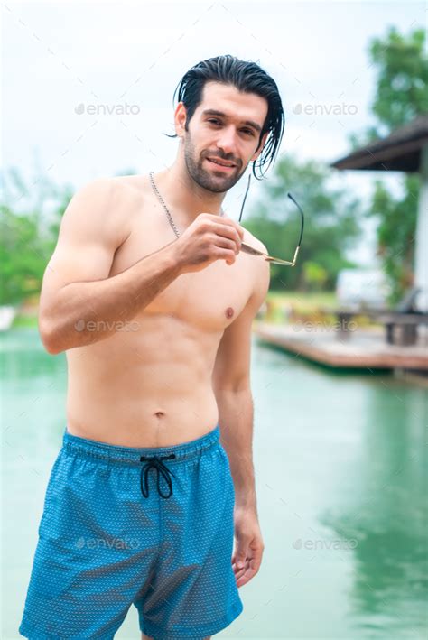 Sexy Portrait Of Muscular Handsome Topless Male Model With Perfect Body
