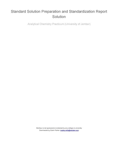 Standard Solution Preparation And Standardization Report Standard Solution Preparation And