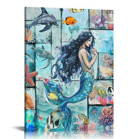 Aristuring Bathroom Wall Art Blue Ocean Canvas Wall Decor Sea Turtle