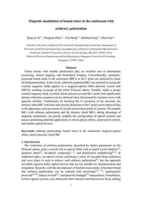 Pdf Magnetic Modulation Of Bound States In The Continuum With Arbitrary Polarization