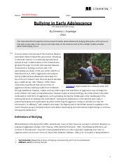Understanding Bullying In Early Adolescence Course Hero