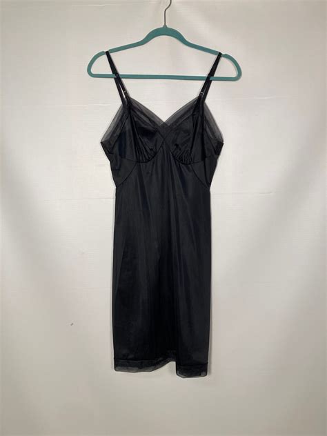 Vintage 60s 70s Vanity Fair Simple Black Slip Dress Made In Usa Size 34