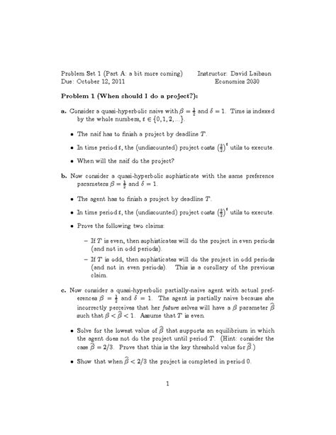 Seminar Assignments Problem Set 1 Solutions Problem Set 1 Part A A Bit More Coming Due