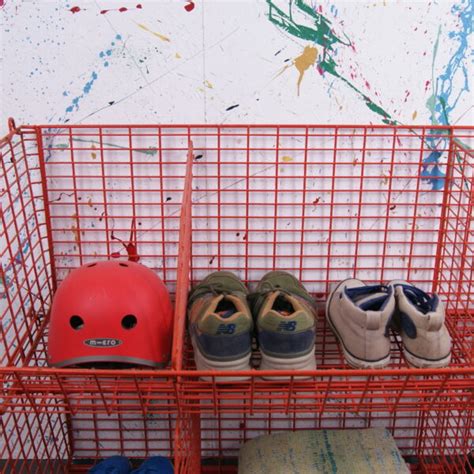 Red Storage Baskets Blue Ticking