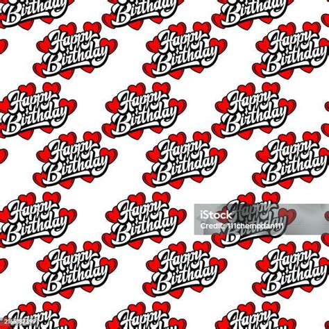 붓글씨 비문 Happy Birthday 와 하트가 있는 완벽 한 배경 컬러 벡터 일러스트 레이 션 강렬하고 밝은 색상에 대한 스톡 벡터 아트 및 기타 이미지 Istock